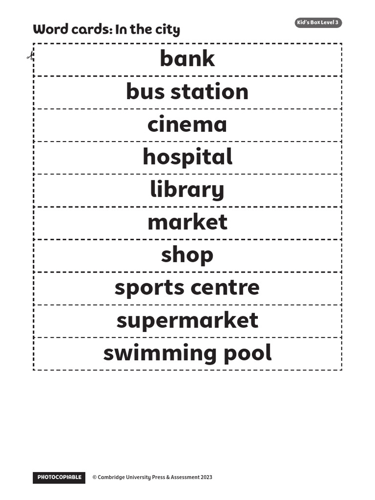 KBNGESS KidsBox Level3 Word Cards Unit4 in The City | PDF