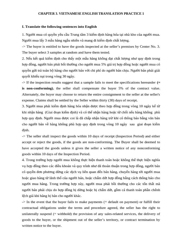 Chapter 3. Vietnamese Translation - Student Handout 1 | PDF