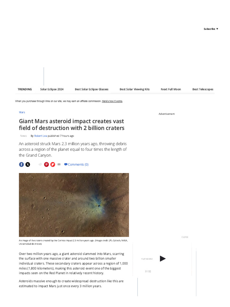 Giant Mars Asteroid Impact Creates Vast Field of Destruction With 2 ...