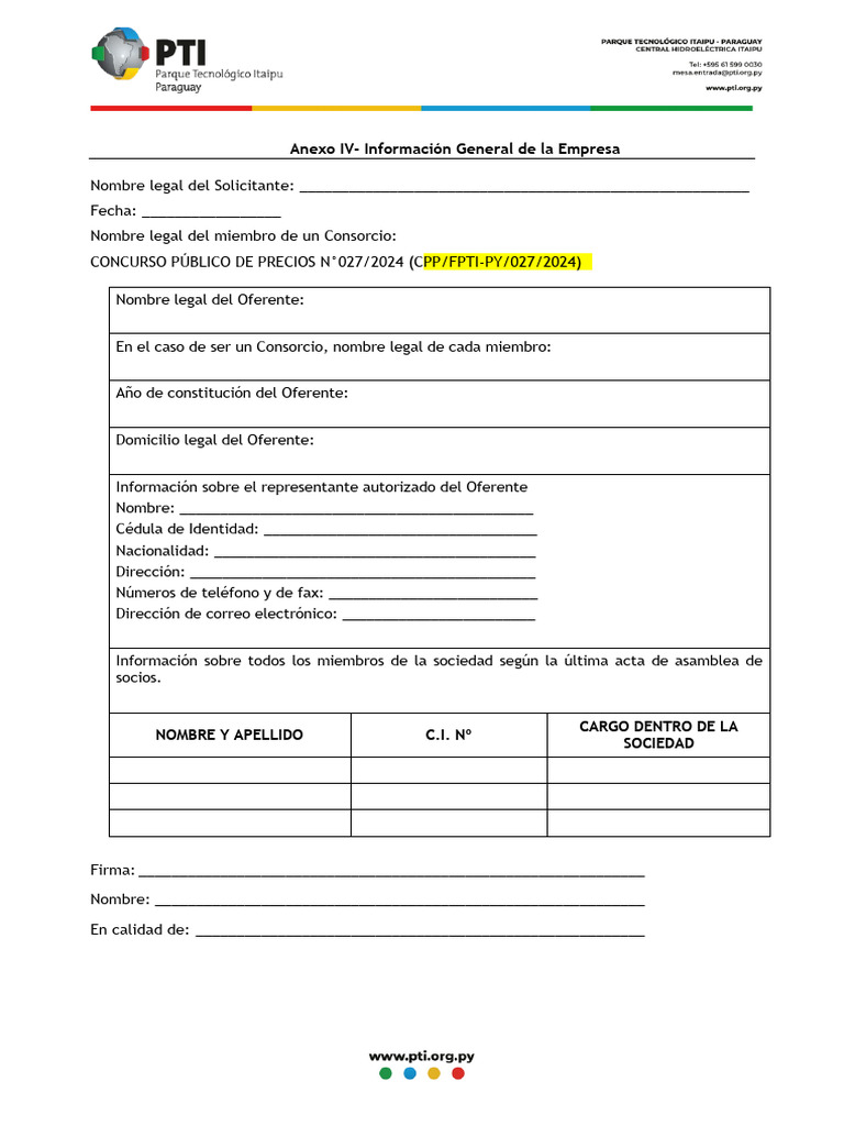 Información General del Oferente CPP 027/2024 | PDF