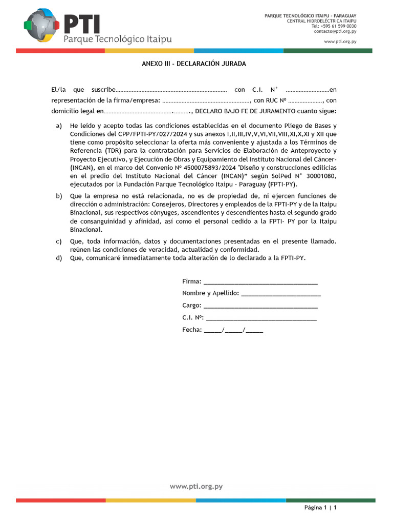 Anexo III - Declaración Jurada | PDF