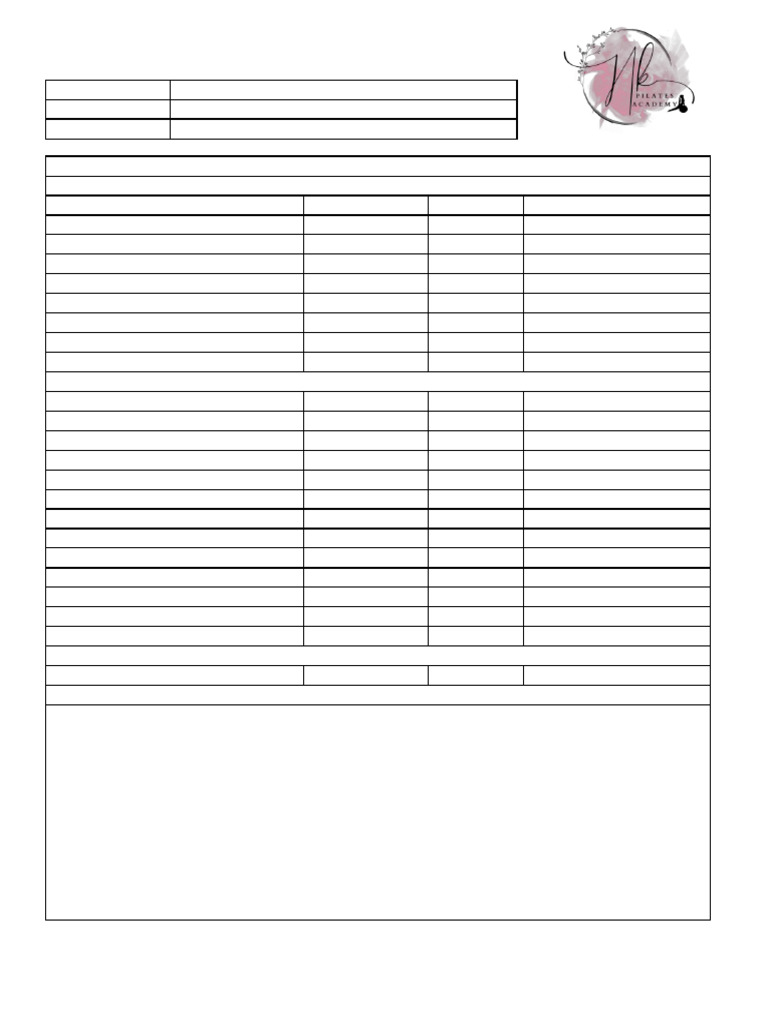 Pilates Lesson Plan Template | PDF