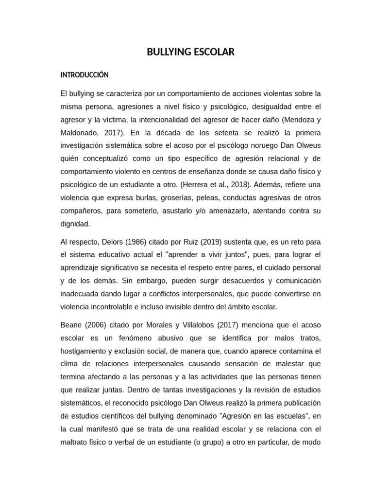 Tipos y efectos del bullying escolar | PDF | Agresión | Violencia