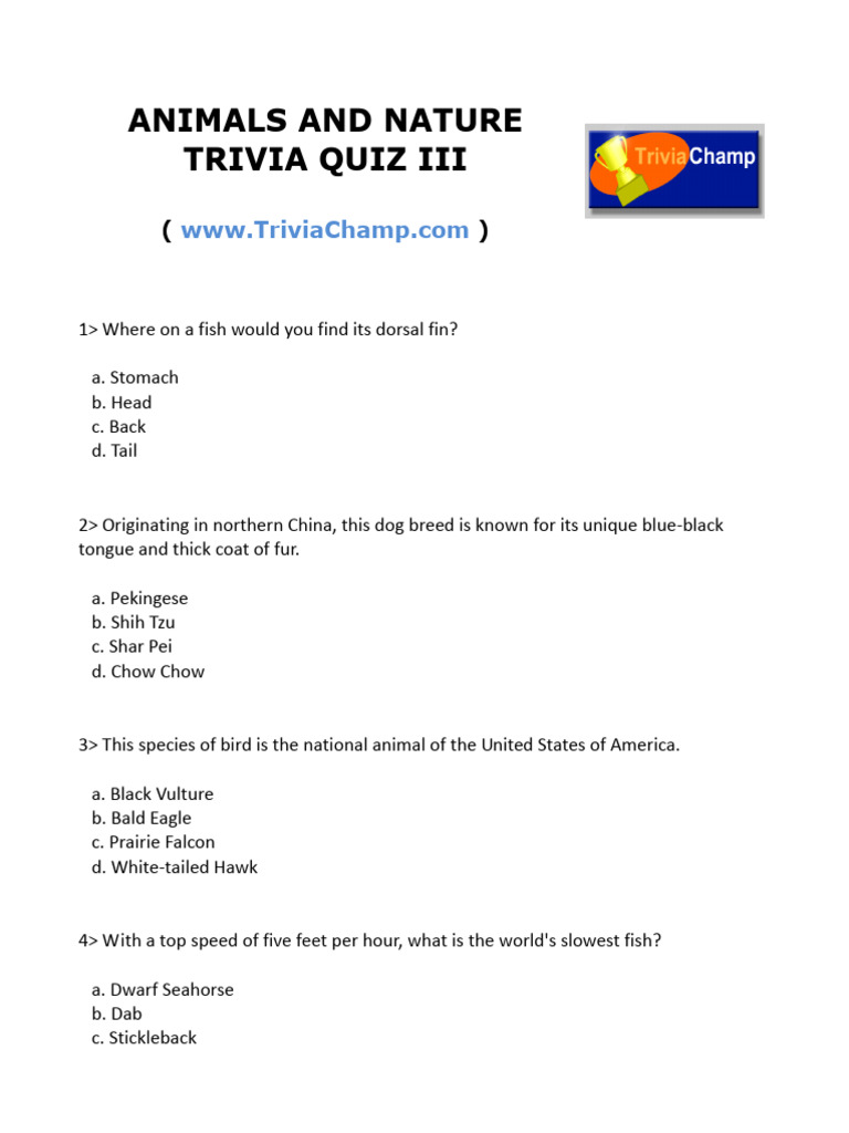 Animals and Nature Trivia Quiz III | PDF | Birds | Zoology
