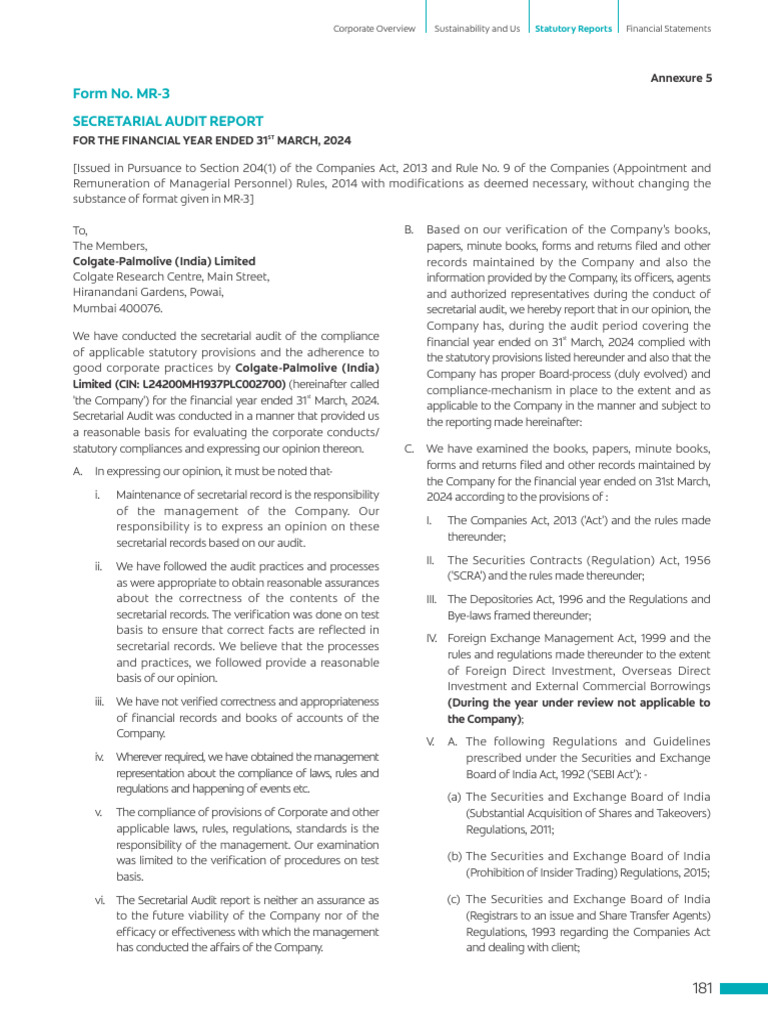 Secretarial Audit Report | PDF | Audit | Regulatory Compliance