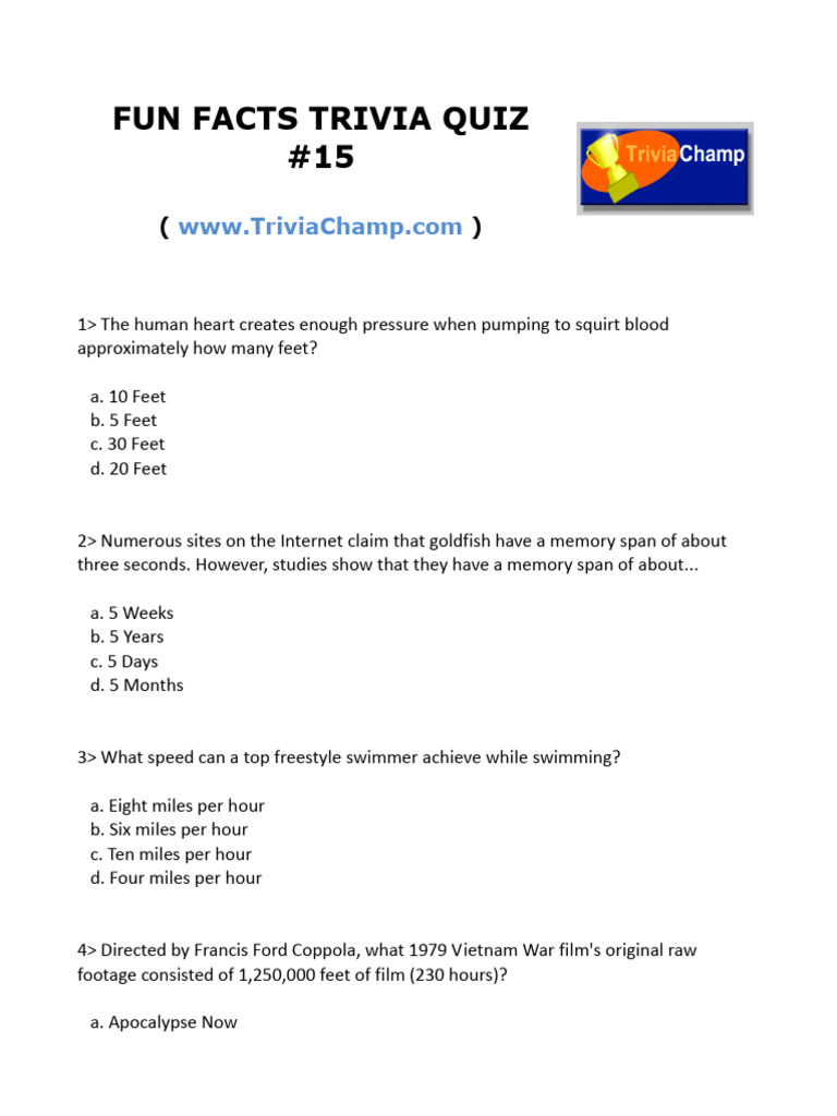 Fun Facts Trivia Quiz #15 | PDF | Chocolate