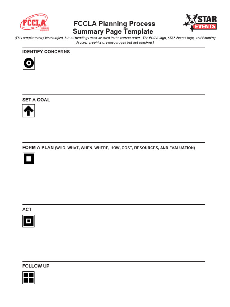 Planning Process Summary Page Template Fillable | PDF