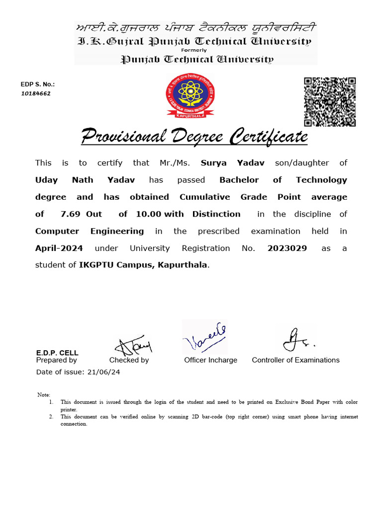 Provisional Certificate | PDF
