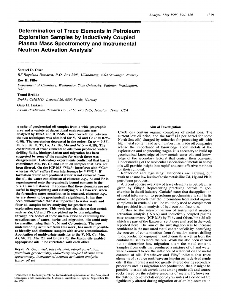 Trace Element Analysis in Petroleum | PDF | Petroleum | Geochemistry