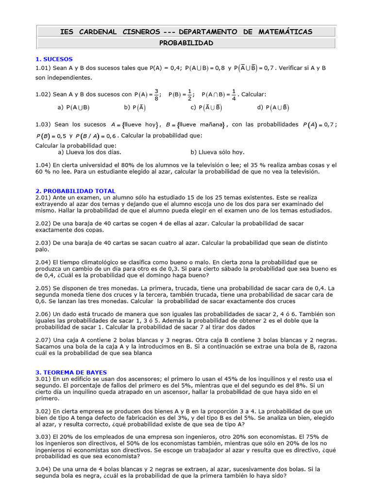 1.ejercicios de Probabilidad | PDF | Probabilidad | Desviación Estándar