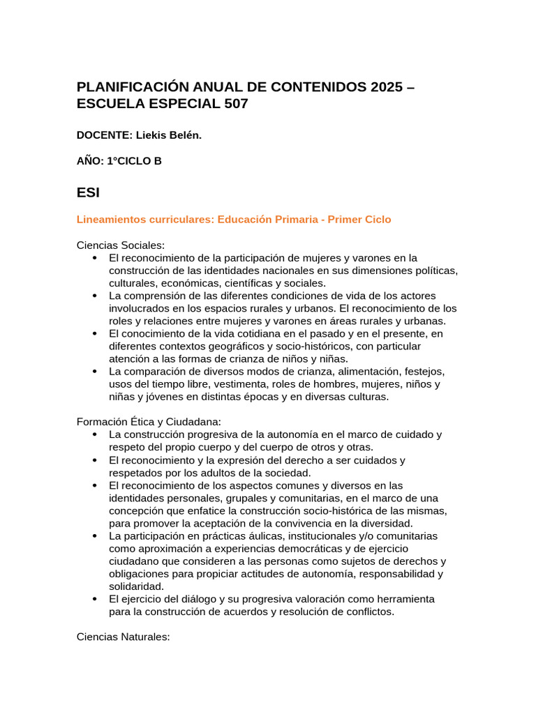 PLANIFICACIÓN ANUAL DE CONTENIDOS 2025 esi | PDF | Hombre | Psicología Social