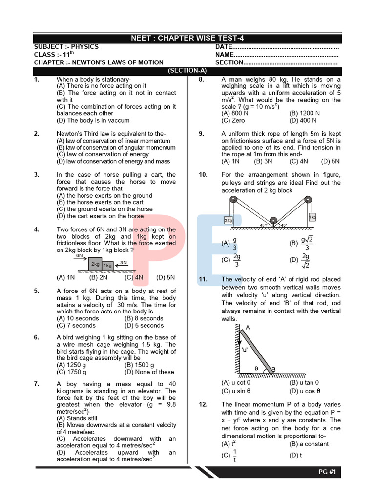Newtons Laws of Motion Question | PDF | Force | Momentum