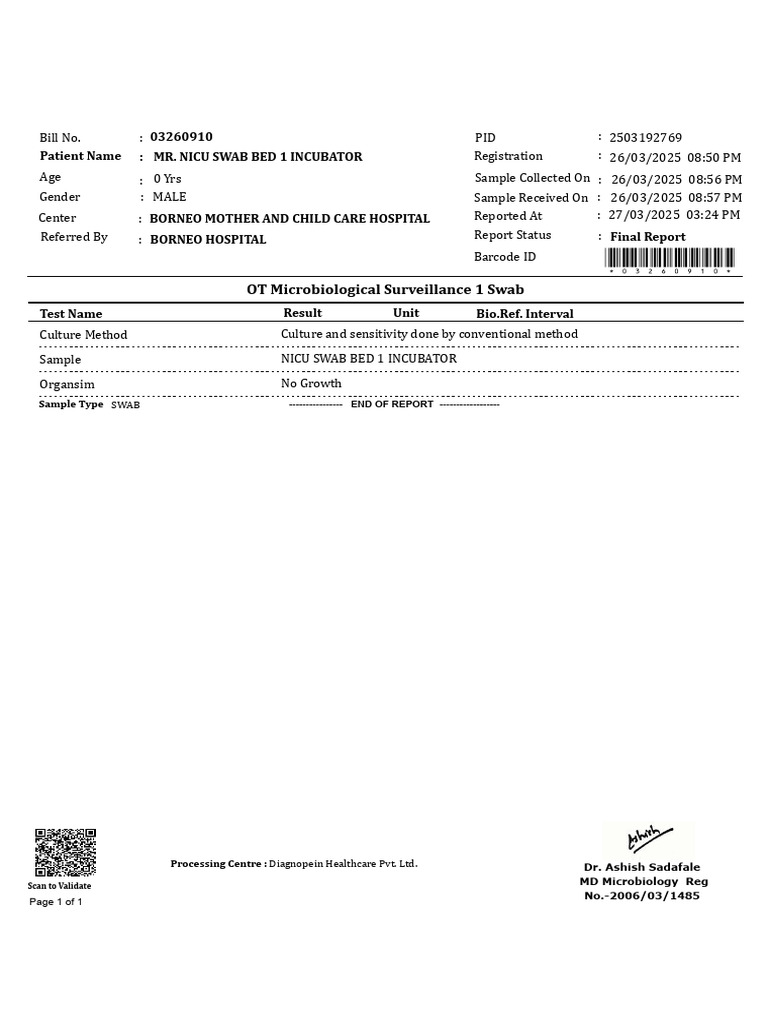 MR NICU SWAB BED 1 INCUBATOR 28 03 2025 11 56 25 AM | PDF