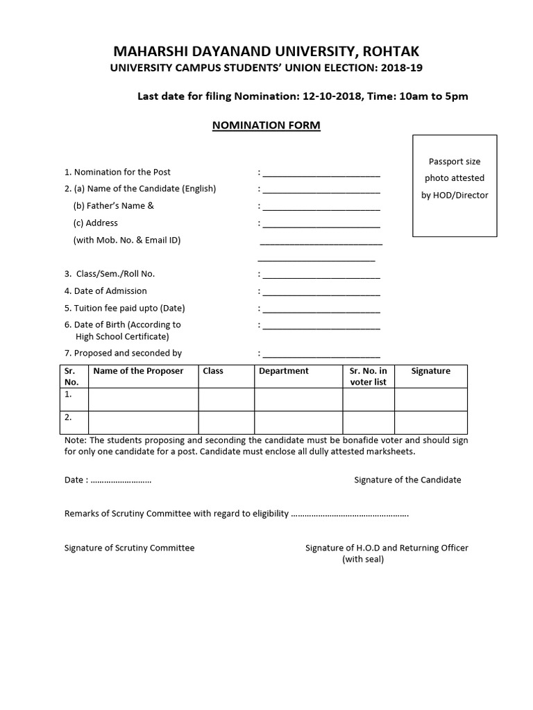 Specimen Copies and Forms Related To Students' Union Election | PDF ...