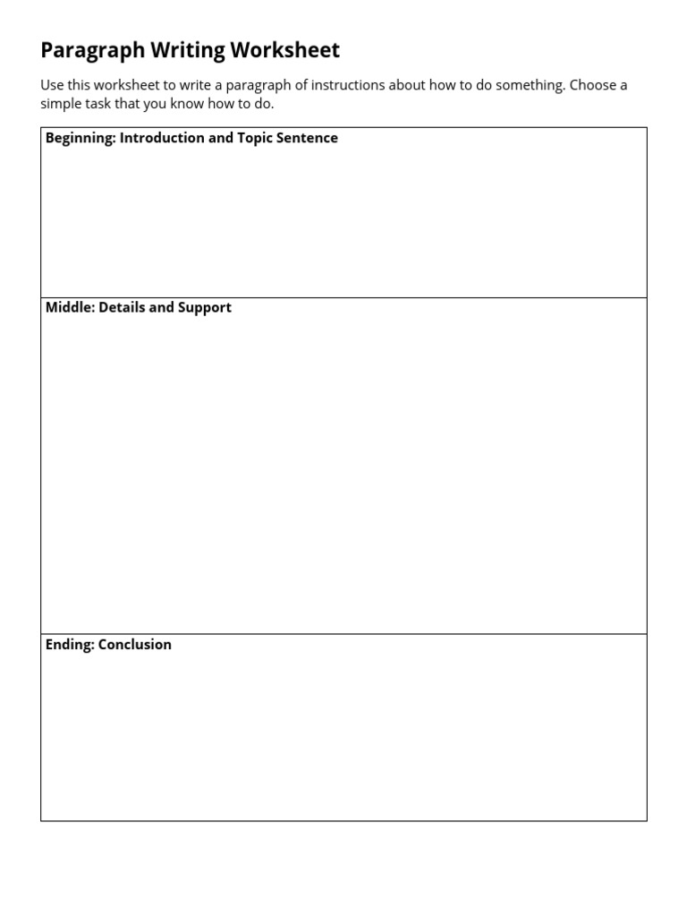 Paragraph Writing Instructions Worksheet | PDF