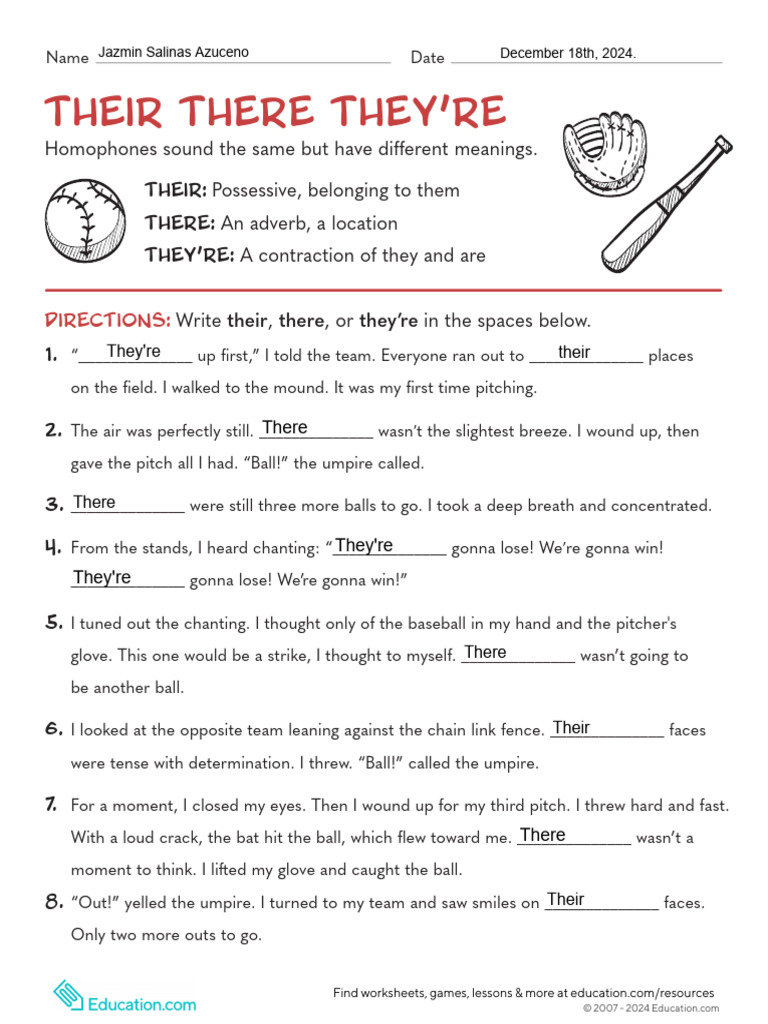Their, There, They’re Worksheet | PDF