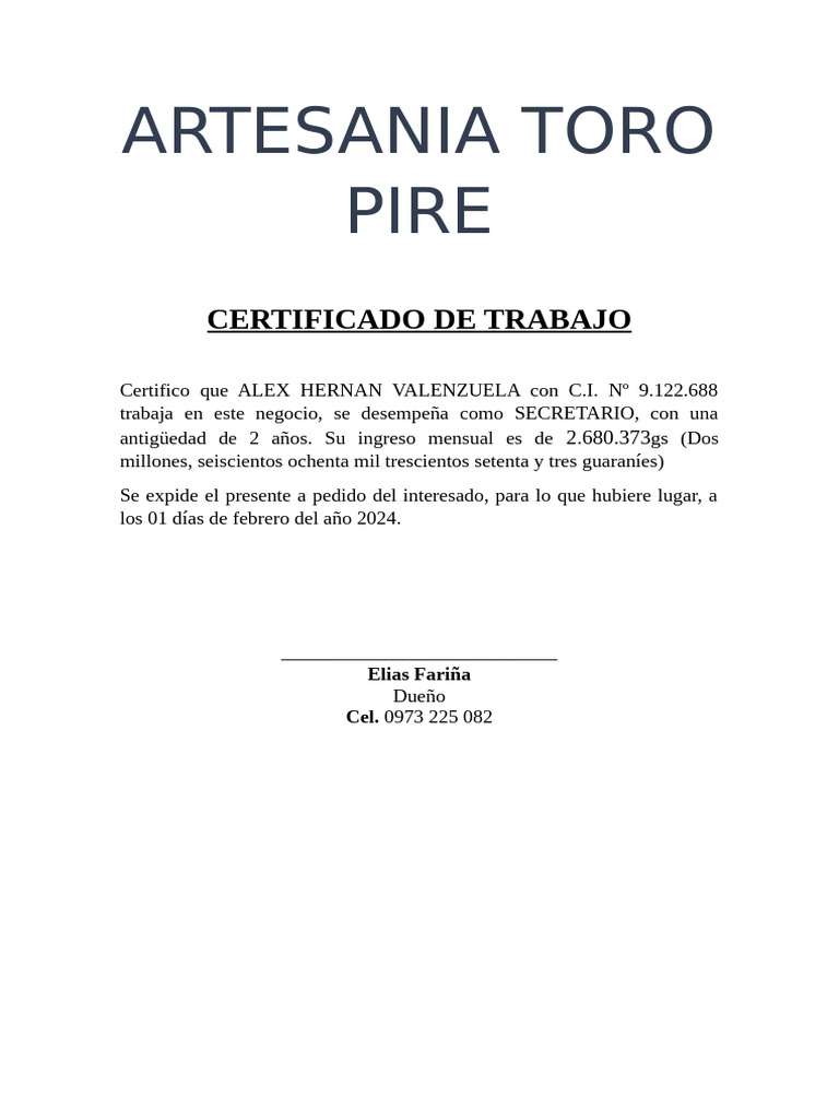Certificados de Trabajo de Alex Valenzuela | PDF