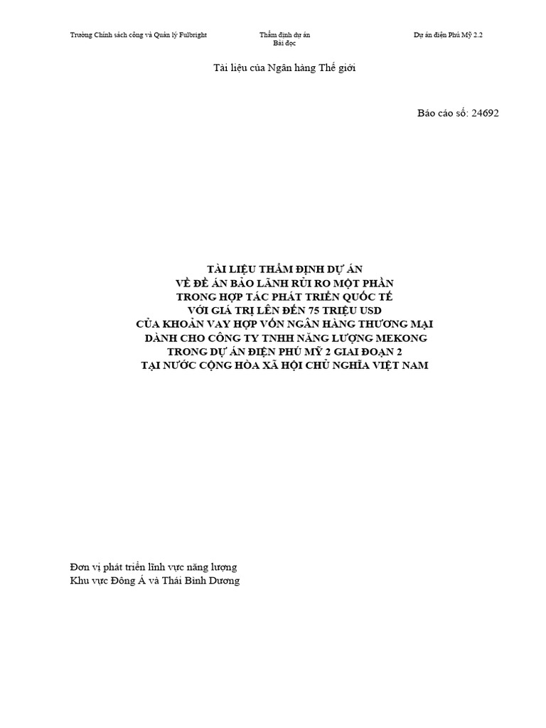 MPP2018 532 R1.3V Du An Dien Phu My 2, Giai Doan 2 - Viet Nam World Bank 2018 06 06 18301099 | PDF