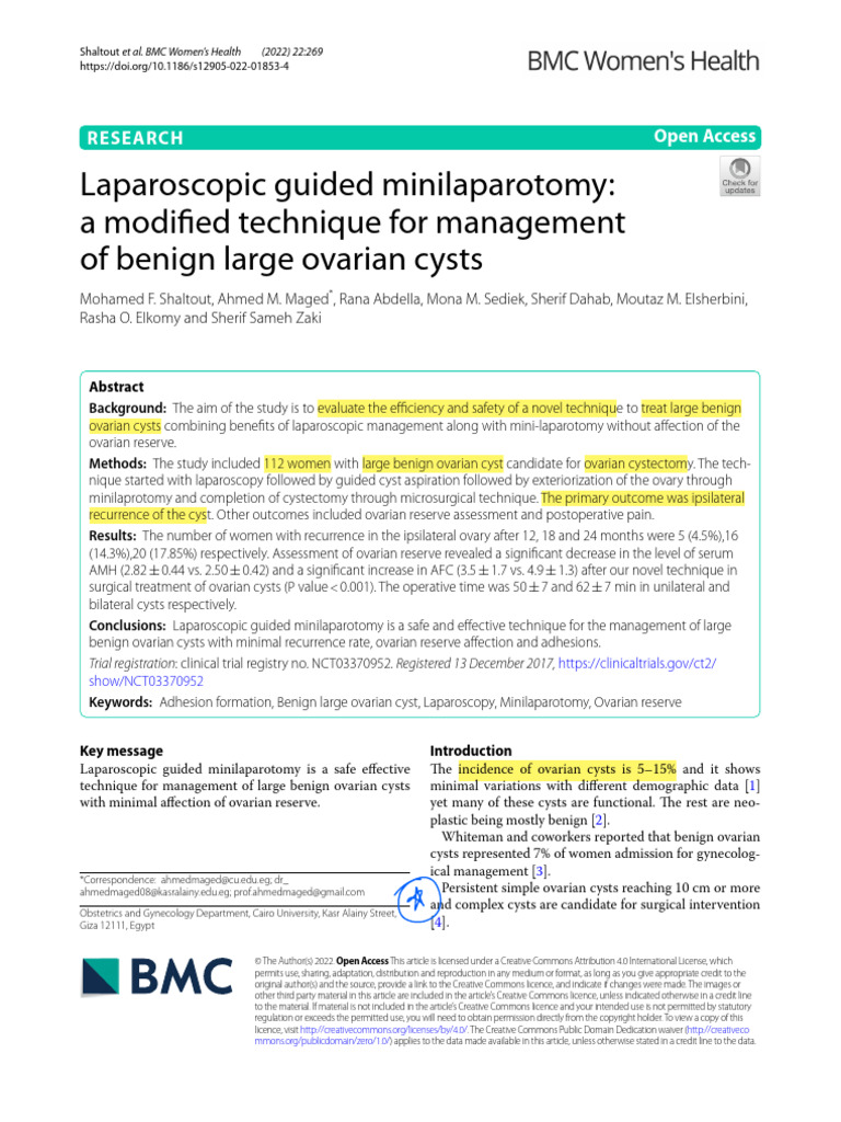 Laparoscopic Guided Minilaparotomy Modified Technique For Management of ...