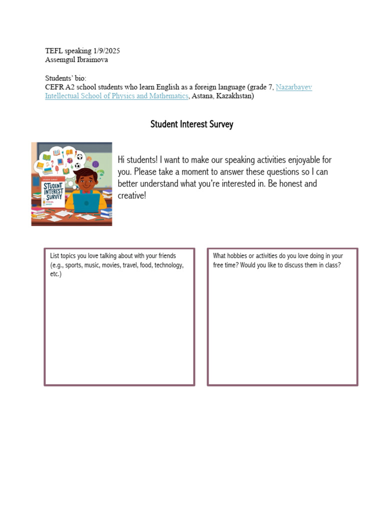 Assemgul - Student Interest Survey | PDF