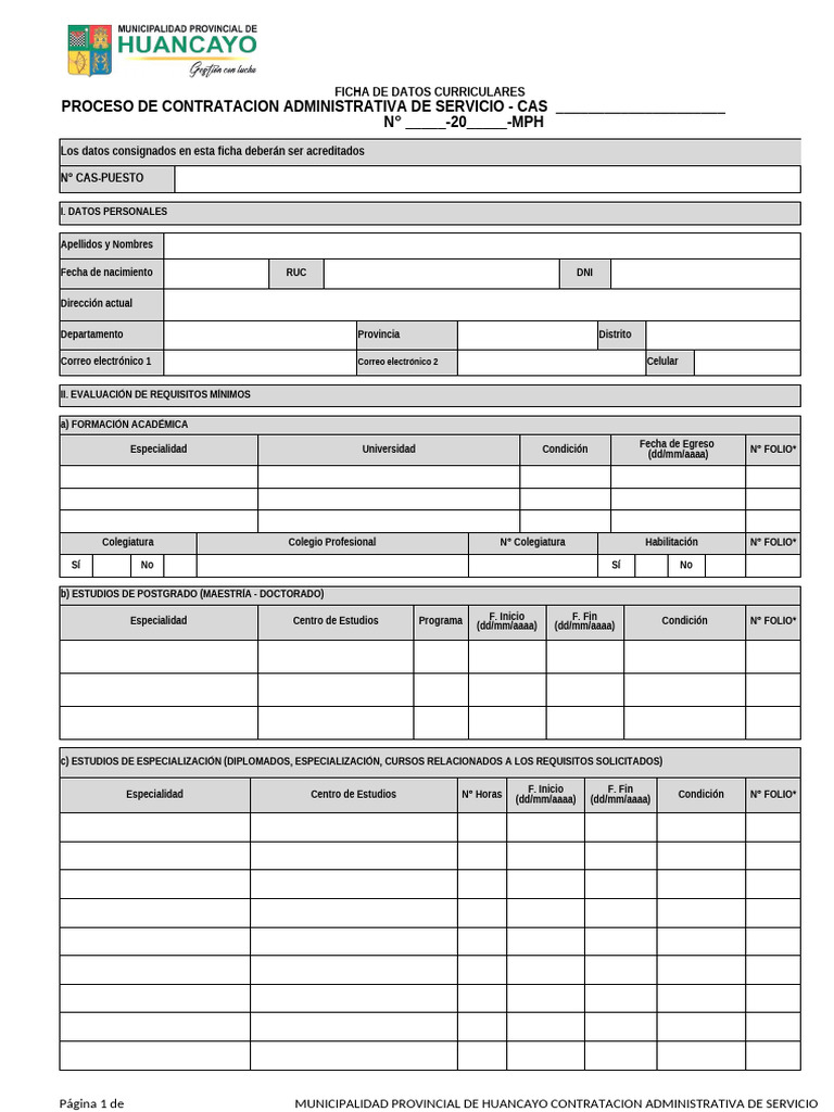 Anexo N 03 Ficha de Datos Curriculares | PDF | Gobierno