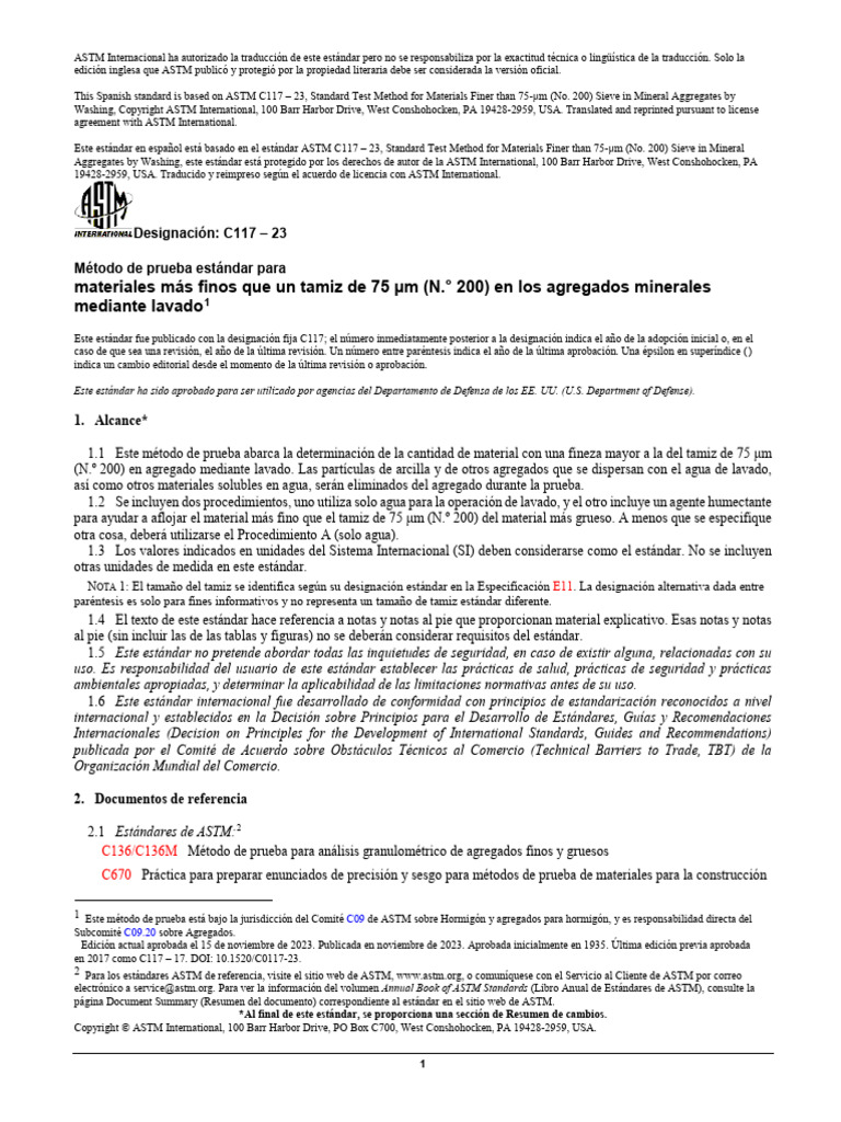 Método ASTM C117-23 para Agregados | PDF | Agua | Detergente