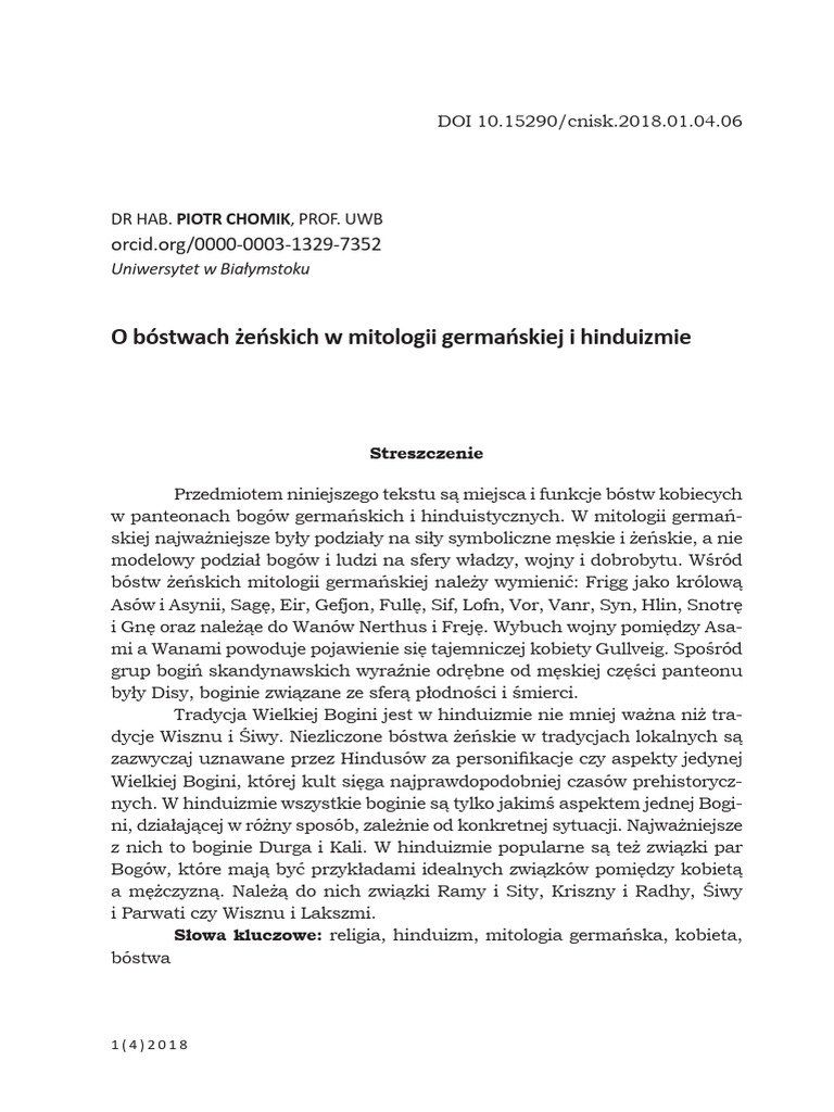 P Chomik 2018 O Bostwach Zenskich w Mitologii | PDF