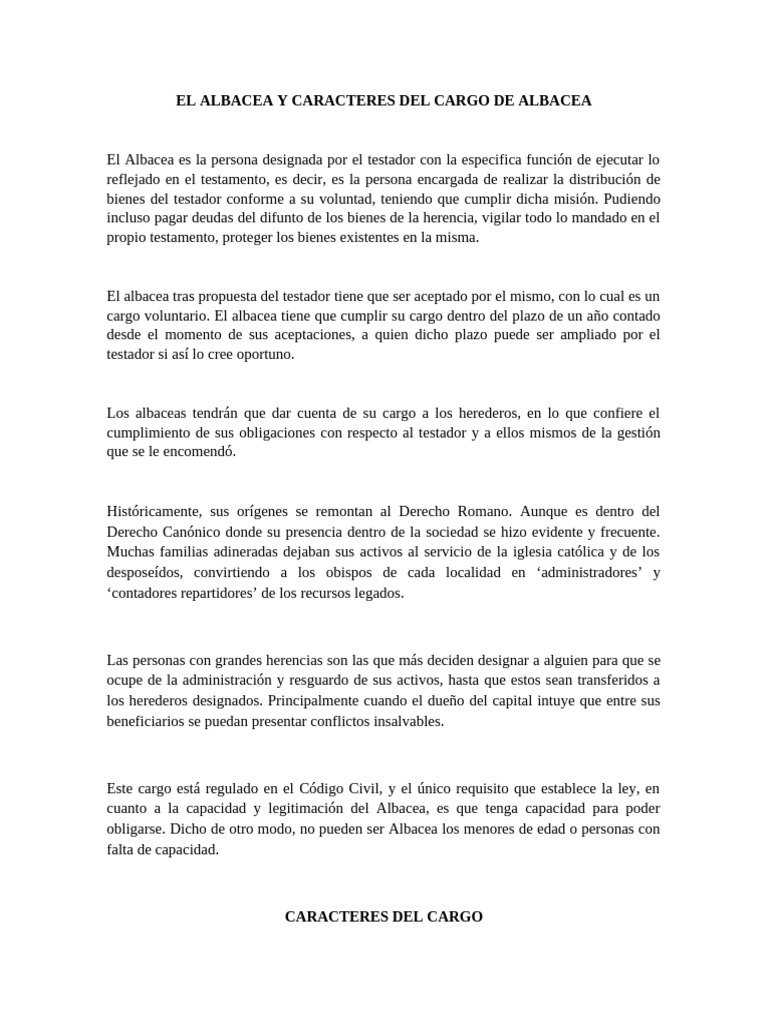 Funciones del Albacea en Testamentos | PDF | Herencia | Albacea