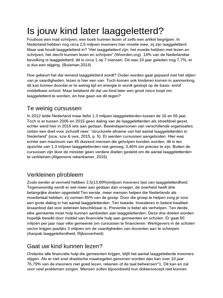 Inleiding Laaggeletterdheid | PDF