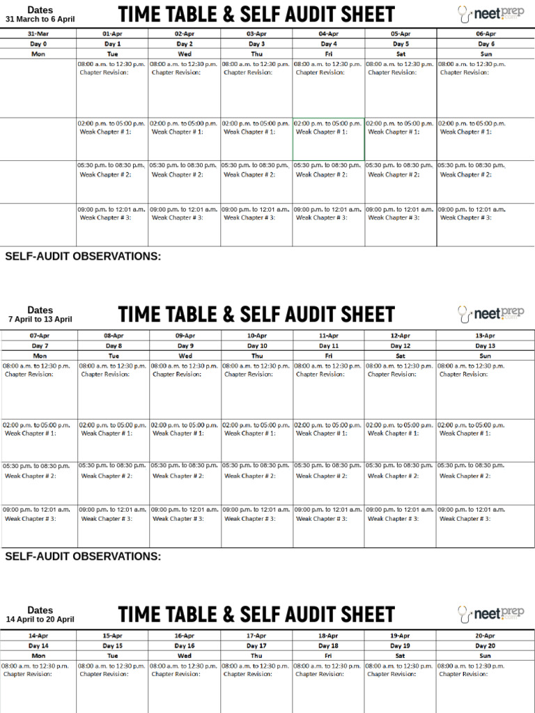 PDF - DAILY Time Table till NEET 2025 | PDF