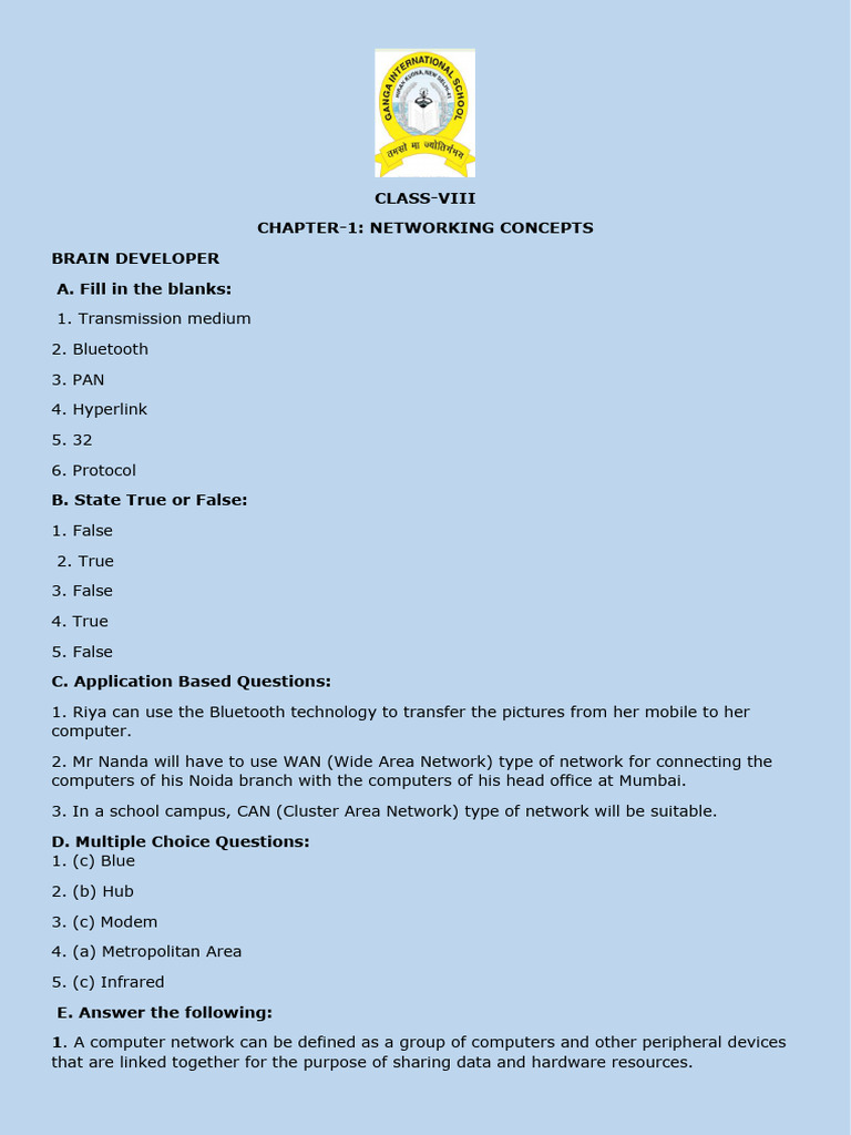 CHAPTER 1 - ANSWER KEY (VIIi) | PDF | Computer Network | Network Switch