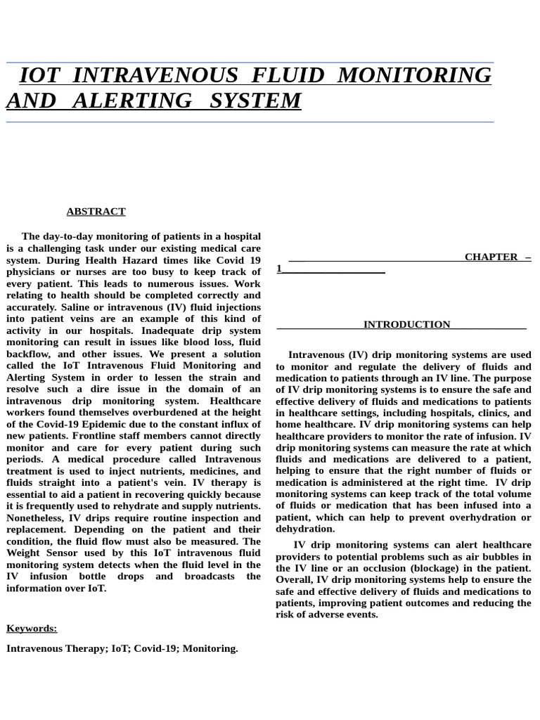 IoT Intravenous Fluid Monitoring System | PDF | Intravenous Therapy ...