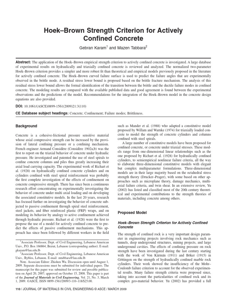 Karam, Tabbara - 2009 - Hoek - Brown Strength Criterion For Actively Confined Concrete ...
