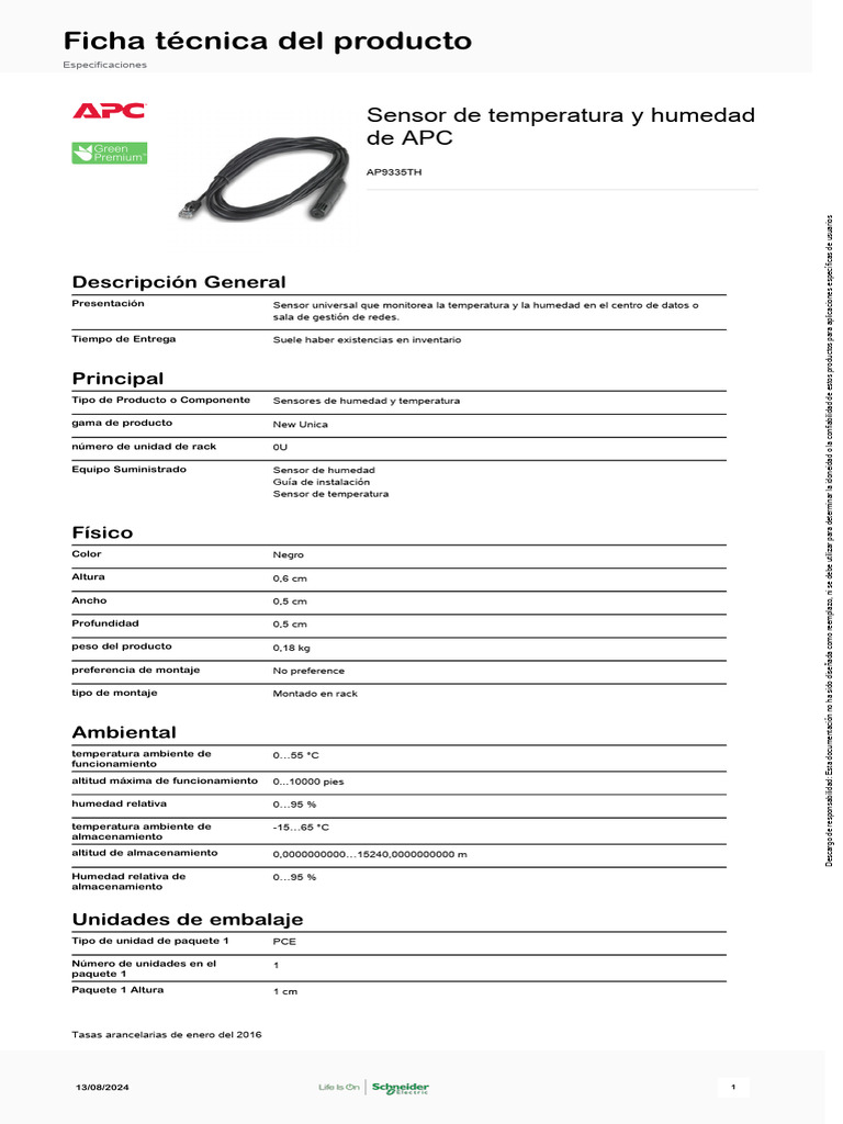 Schneider Electric - NetBotz-200 - AP9335TH | PDF | Entorno natural