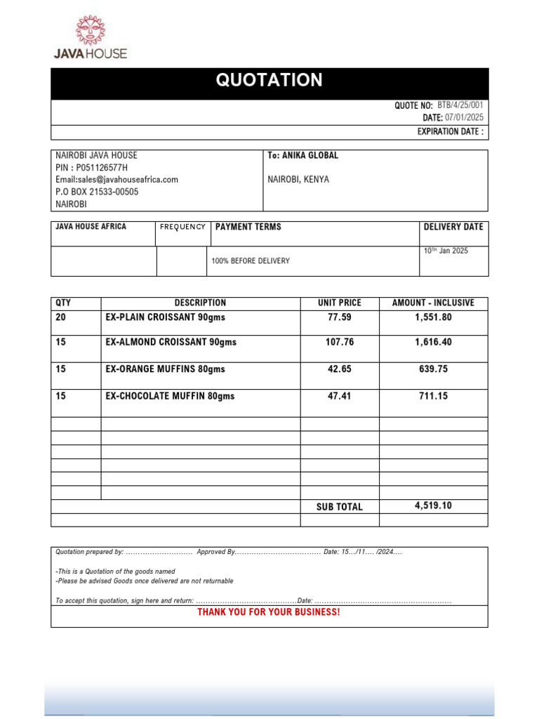 Quote Template - Anika Global | PDF