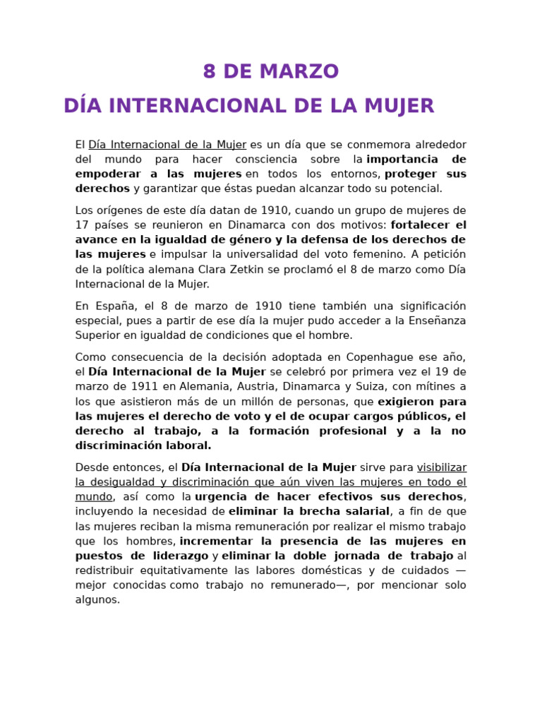 Día Internacional de la Mujer: Historia y Significado | PDF