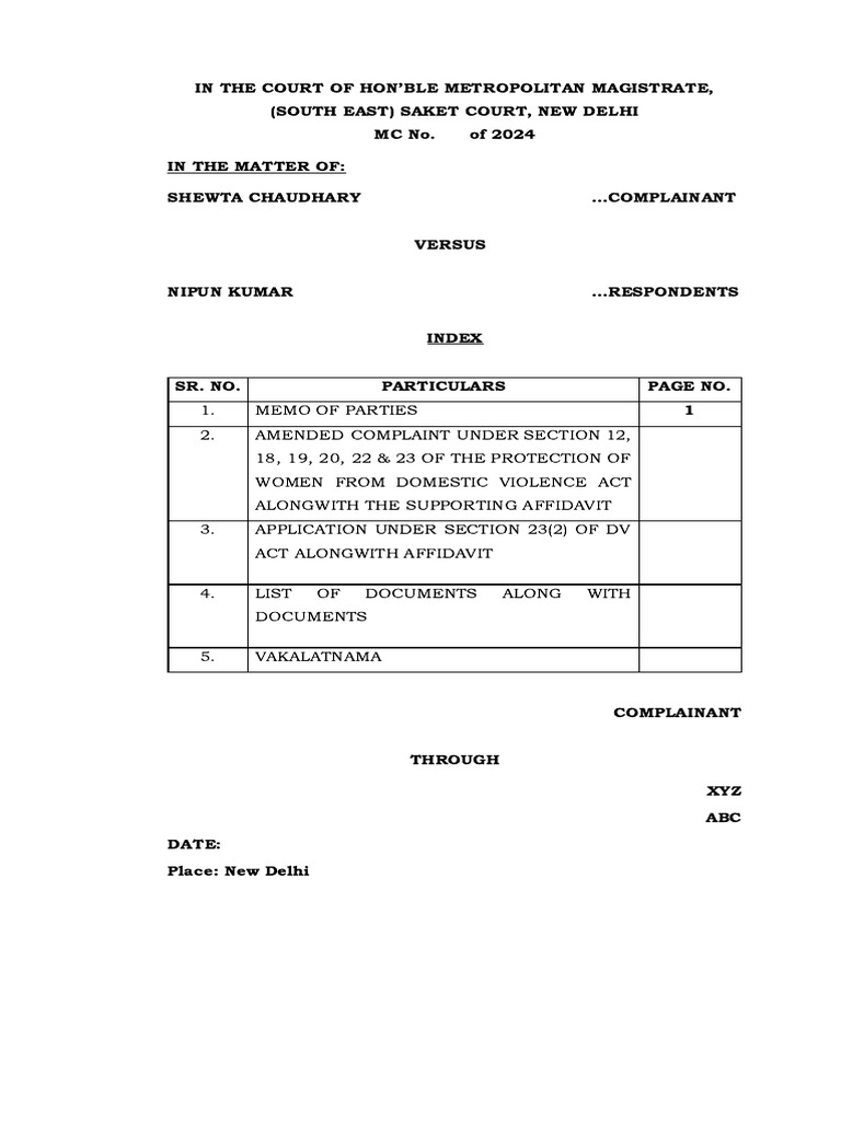 Final DV Complaint - Shweta | PDF | Marriage