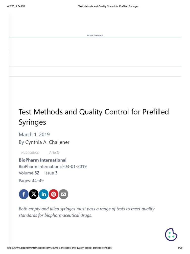 Test Methods and Quality Control For Prefilled Syringes | PDF | Syringe