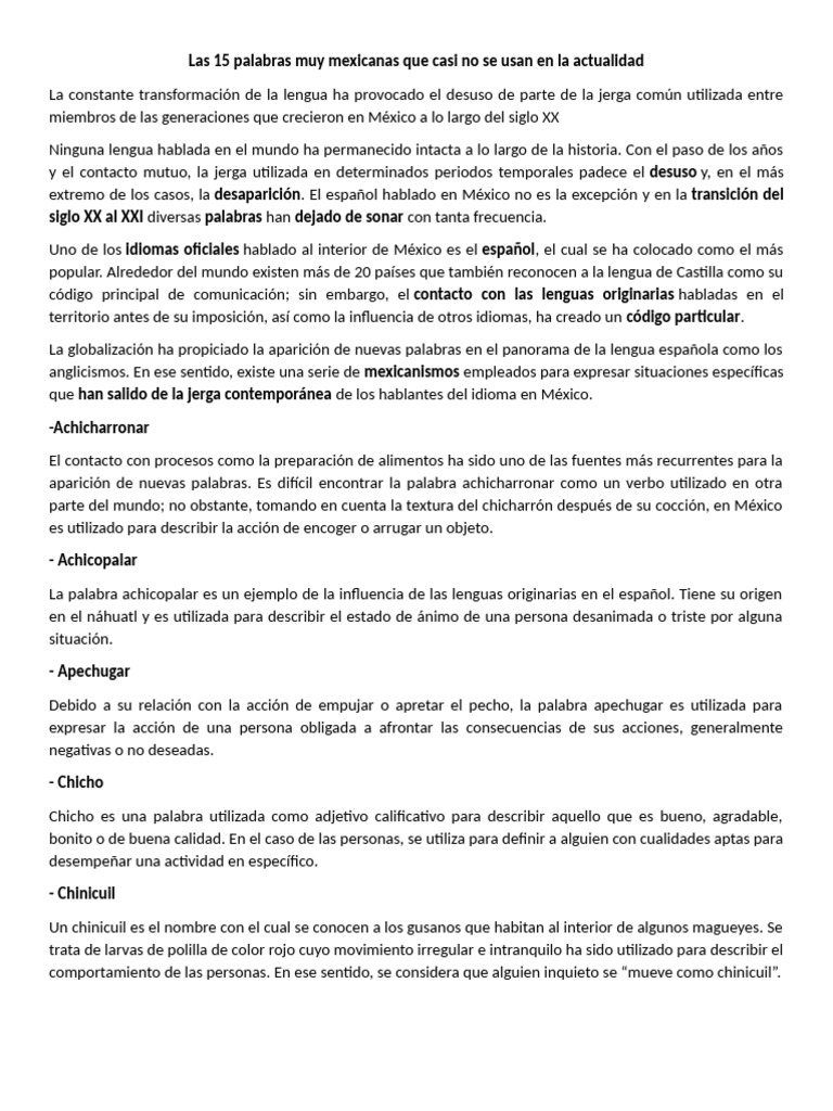 Palabras mexicanas en desuso actuales | PDF | Lengua española | Diccionario