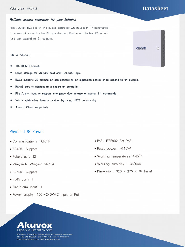 Akuvox EC33 Datasheet 190917 V2.0 | PDF