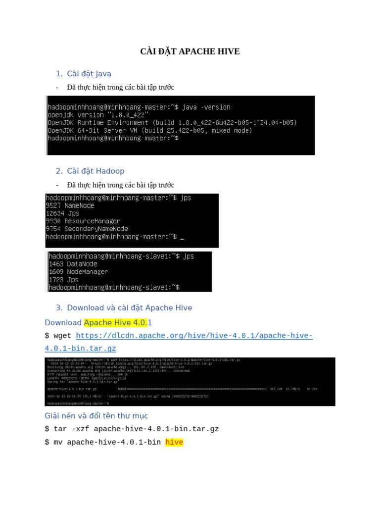 22133021_VoMinhHoang_Cai Dat Apache Hive 4.0.1 | PDF