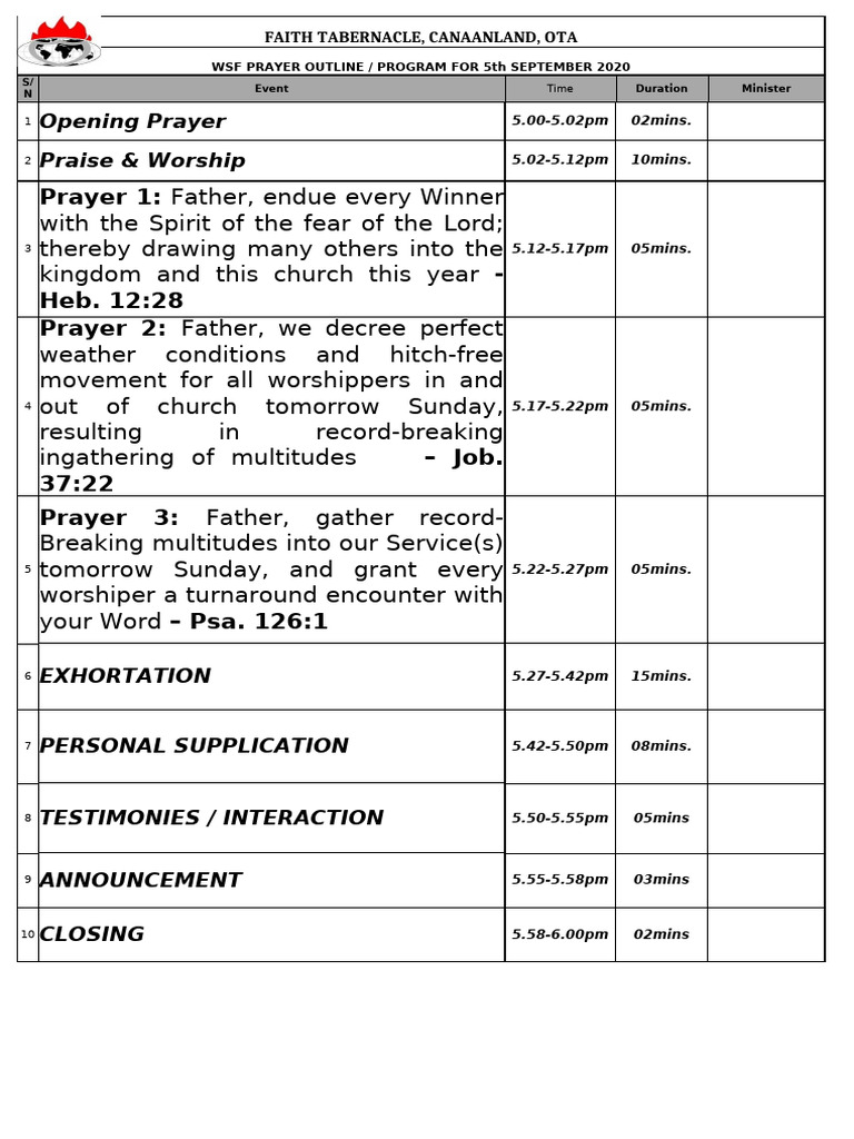 WSF Prayer Outline - 5TH September 2020 | PDF