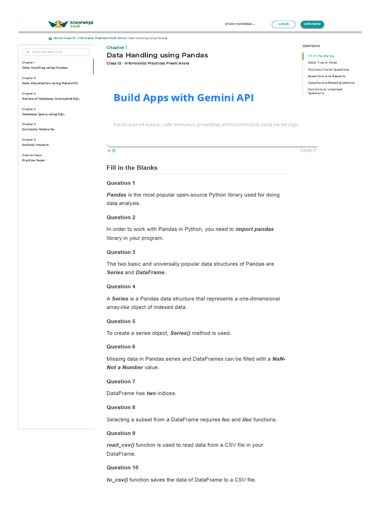 Chapter 1 Data Handling Using Pandas Solutions Of Informatics Practices 065 By Preeti Arora