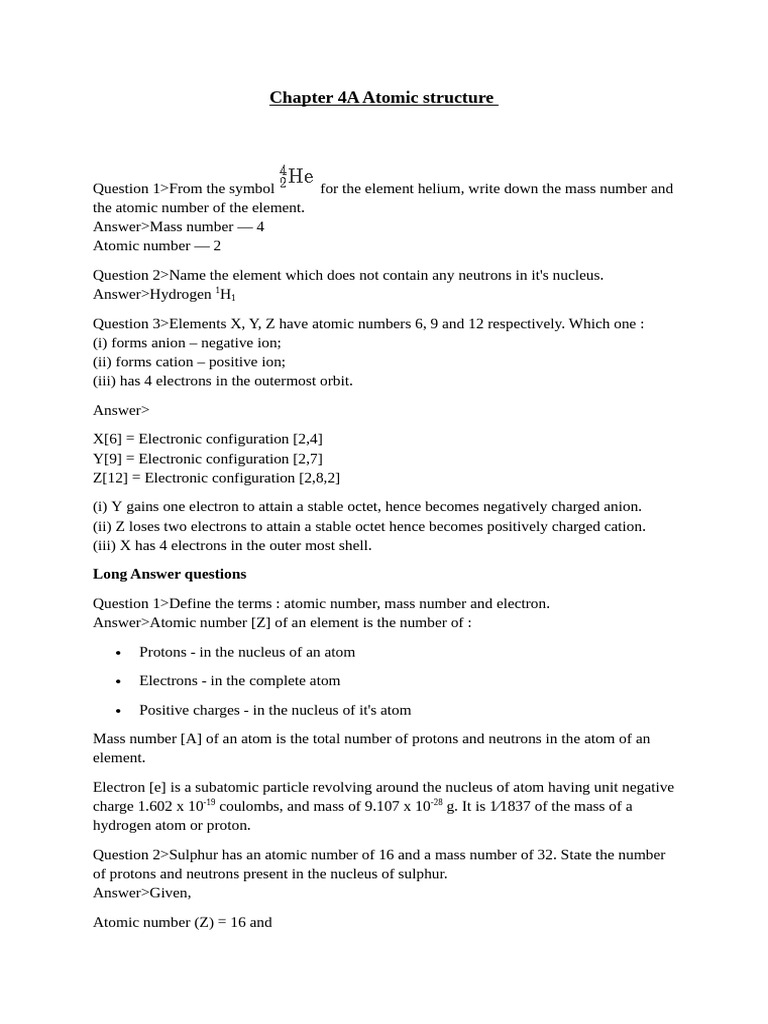 Chapter 4A - Atomic Structure | PDF | Atoms | Atomic Nucleus