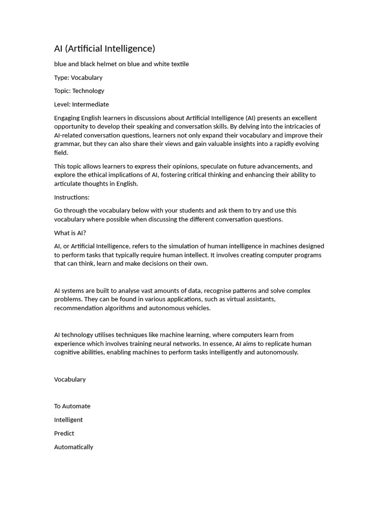 Conversation Topics - AI (Artificial Intelligence) | PDF | Artificial Intelligence ...