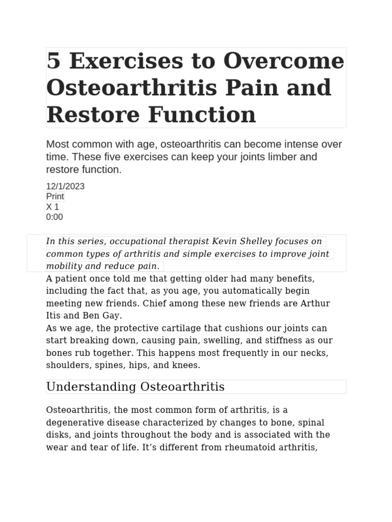 5 Exercises to Alleviate Osteoarthritis Pain | PDF | Osteoarthritis ...