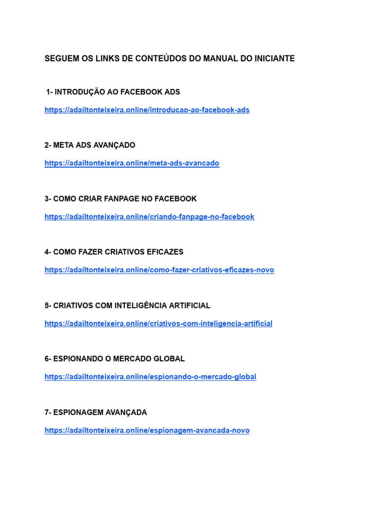 Conteúdos Do Manual Do Iniciante | PDF