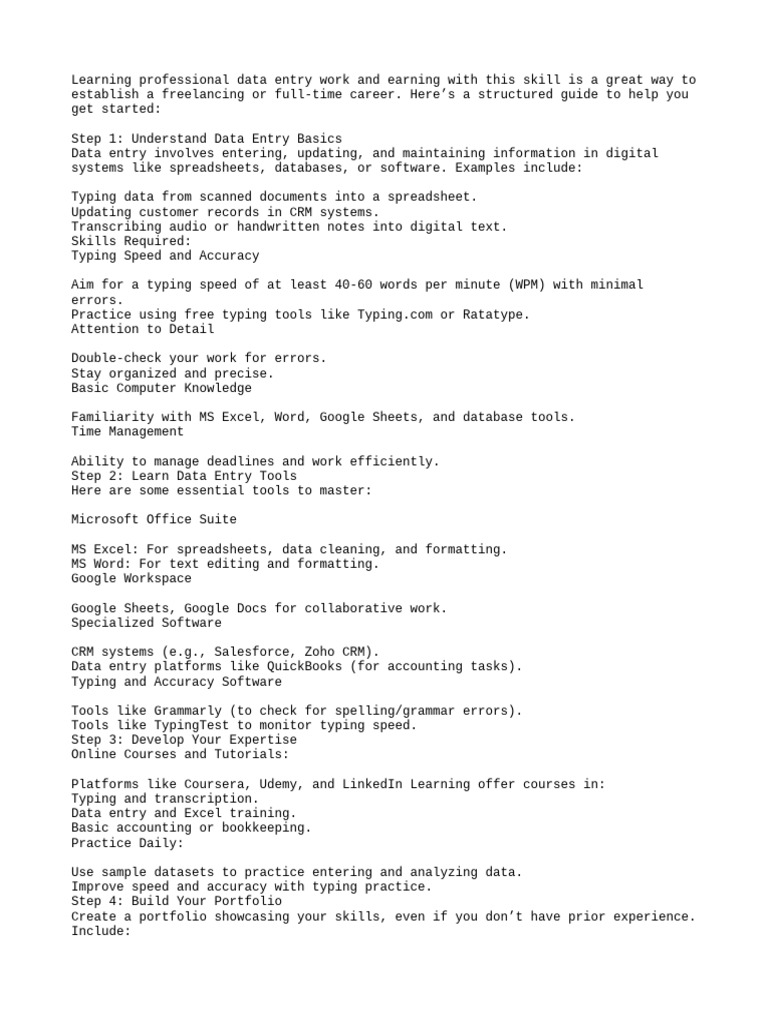 Learning Professional Data Entry Work | PDF | Microsoft Excel | Data