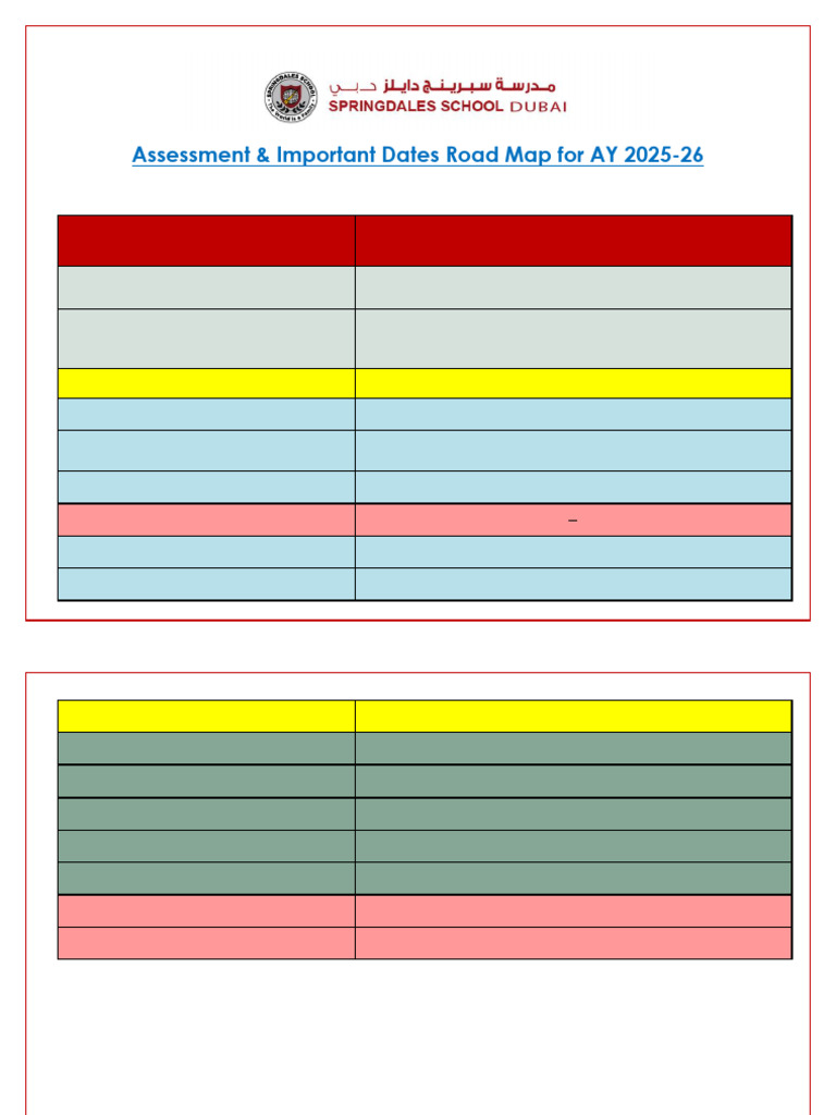Middle School-Assessment & Important Dates Road Map | PDF