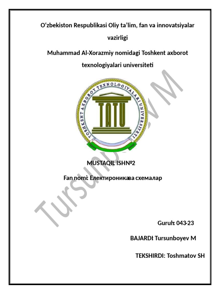 Tursunboyev M Mustaqil Ish 2.. | PDF